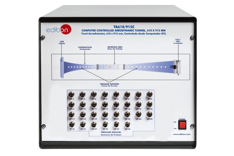 Túnel Aerodinâmico, 610X915 mm, Controlado por Computador (PC) | EDIBON